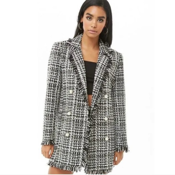 Sans Souci | Jackets & Coats | Sans Souci Black White Fringe Tweed ...